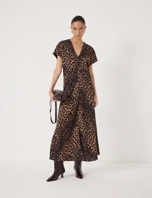 HUSH Grace Air Flow V-neck Midi Dress - Soft Leopard