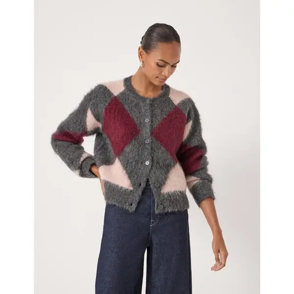 HUSH Brushed Argyle Knitted Cardigan