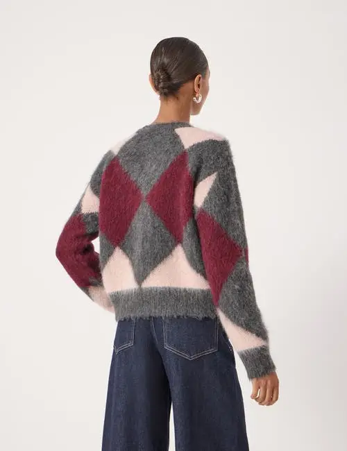 HUSH Brushed Argyle Knitted Cardigan
