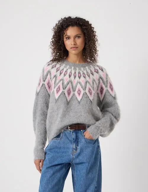 HUSH Brushed Fair Isle Mohair Blend Sweater