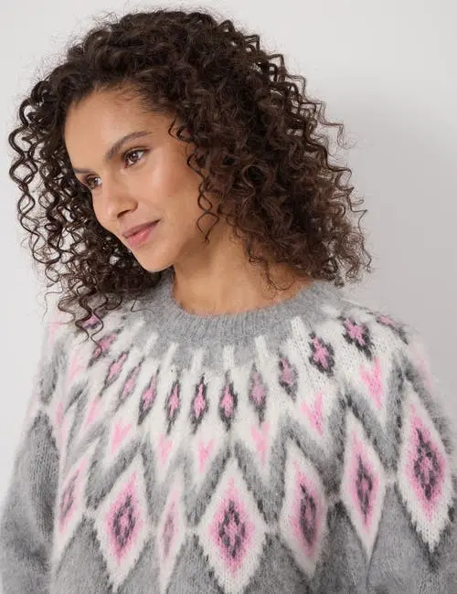 HUSH Brushed Fair Isle Mohair Blend Sweater