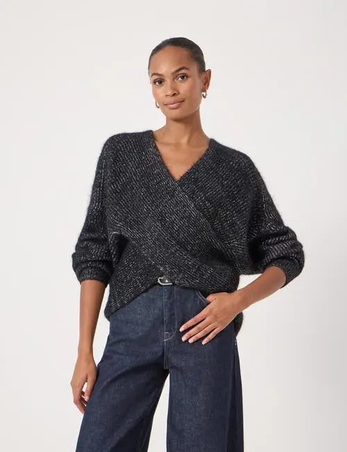 HUSH Betty Wool Blend Metallic Sweater - Silver Metallic