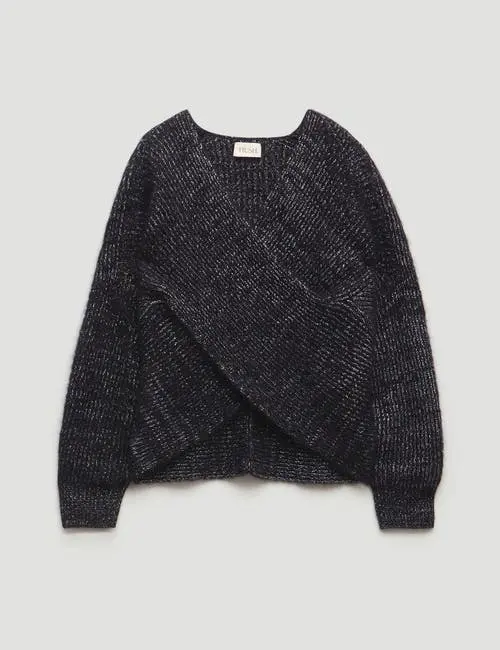 HUSH Betty Wool Blend Metallic Sweater - Silver Metallic