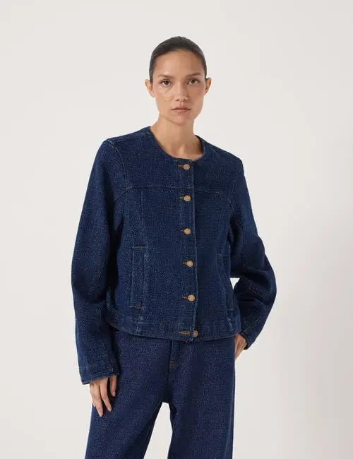 HUSH Collarless Lurex Denim Jacket