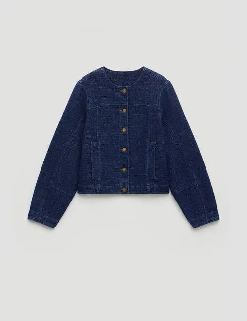 HUSH Collarless Lurex Denim Jacket