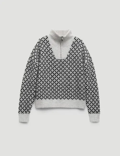 HUSH Juno Quarter Zip Mono Jacquard Jumper