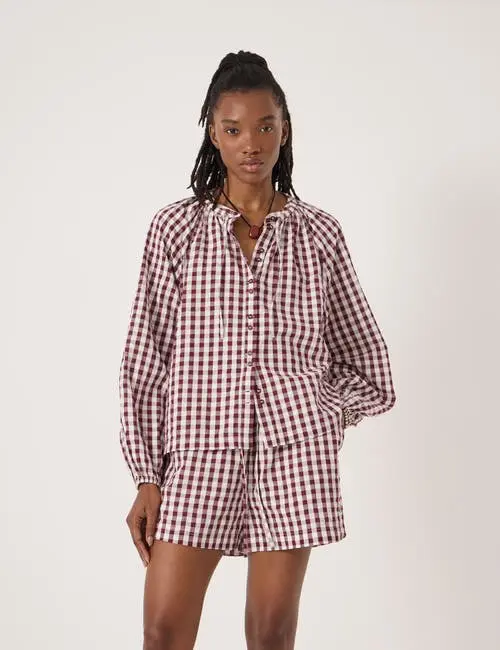 HUSH Elsa Gathered Gingham Beach Shirt