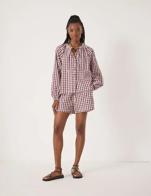 HUSH Elsa Gathered Gingham Beach Shirt