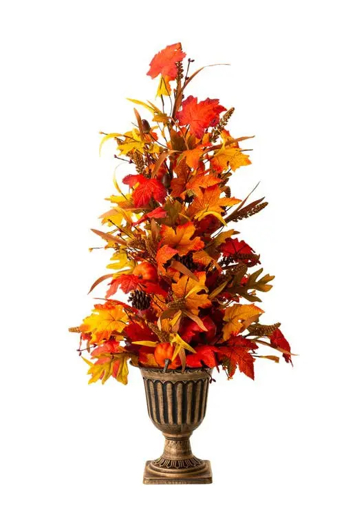 GLITZHOME Fall Lighted Maple Leaves Urn Potted Porch Tree With Timer