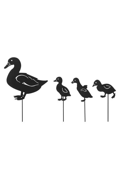 GLITZHOME 18"h Multi-functional 2-in-1 Set Of 4 Metal Duck Silhouette Picks Wall Decor - Black