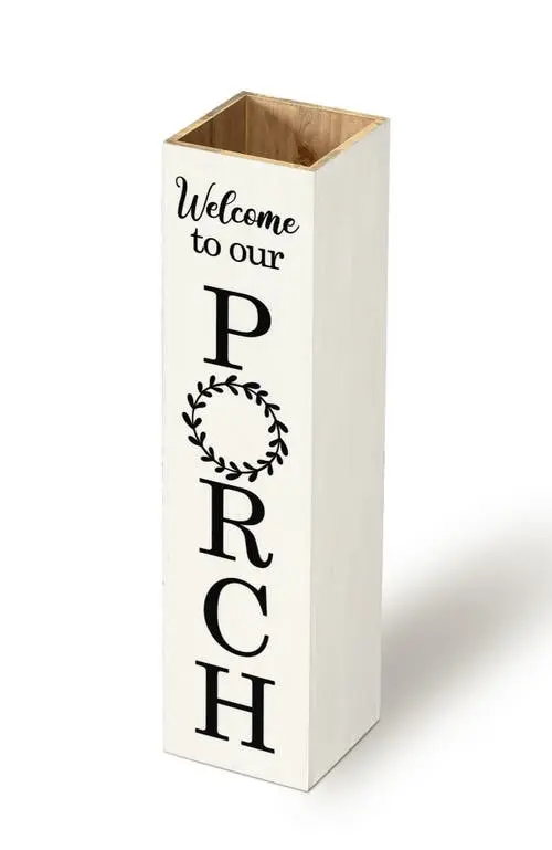 GLITZHOME Double Sided Solid Wood Boxed "welcome Porch" Porch Sign - White
