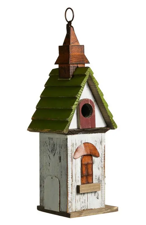 GLITZHOME 15.75"h Distressed Solid Wood Decorative Outdoor Garden Birdhouse