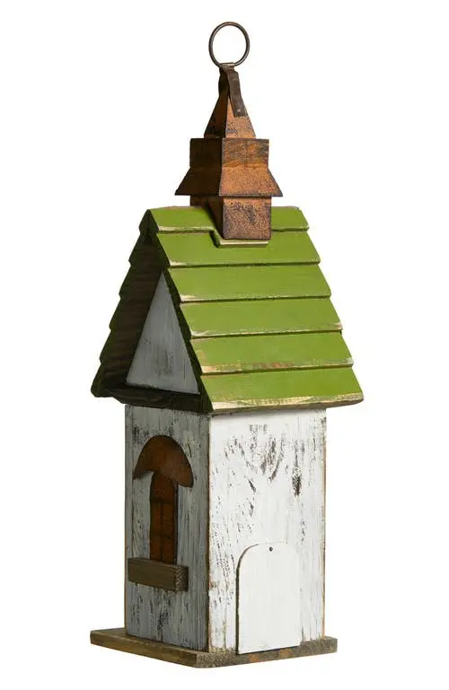 GLITZHOME 15.75"h Distressed Solid Wood Decorative Outdoor Garden Birdhouse