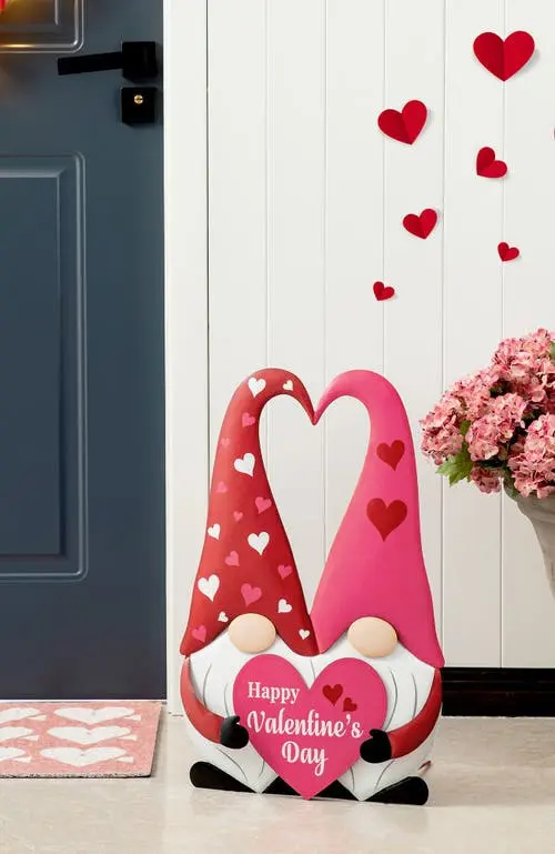 GLITZHOME 30"h Valentine's Metal Gnome Couple Yard Stake