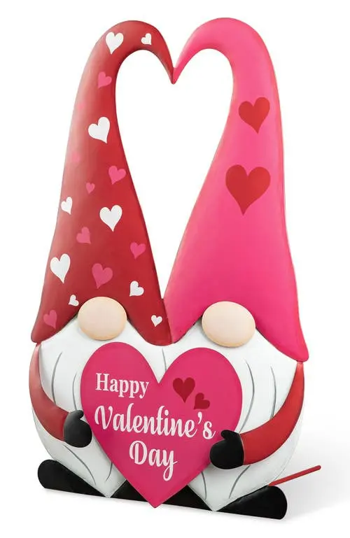 GLITZHOME 30"h Valentine's Metal Gnome Couple Yard Stake