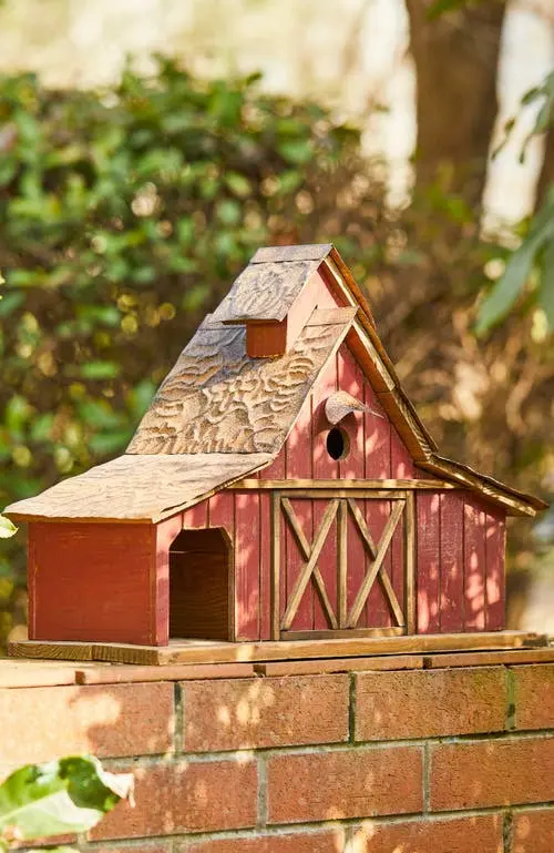 GLITZHOME 20.75"l Extra- Rustic Wood Barn Birdhouse