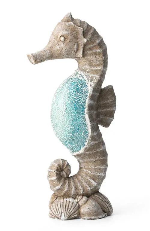 GLITZHOME 21"h Mgo Marine Faux Granite And Mosaic Sea Horse Statue - Blue