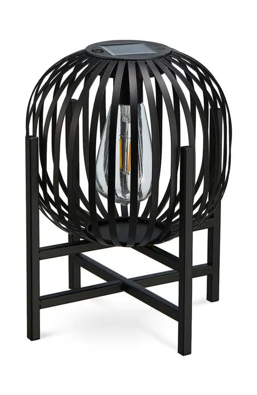 GLITZHOME Metal Woven Edison Bulb Solar Powered Outdoor Lantern With Stand