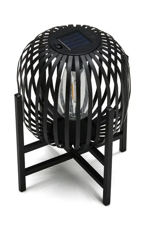 GLITZHOME Metal Woven Edison Bulb Solar Powered Outdoor Lantern With Stand