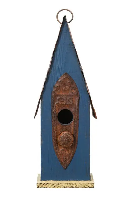 GLITZHOME 13.25"h Retro Wooden Distressed Garden Birdhouse