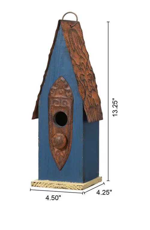GLITZHOME 13.25"h Retro Wooden Distressed Garden Birdhouse
