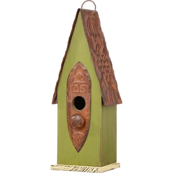 GLITZHOME 13.25"h Retro Wooden Distressed Garden Birdhouse - Green