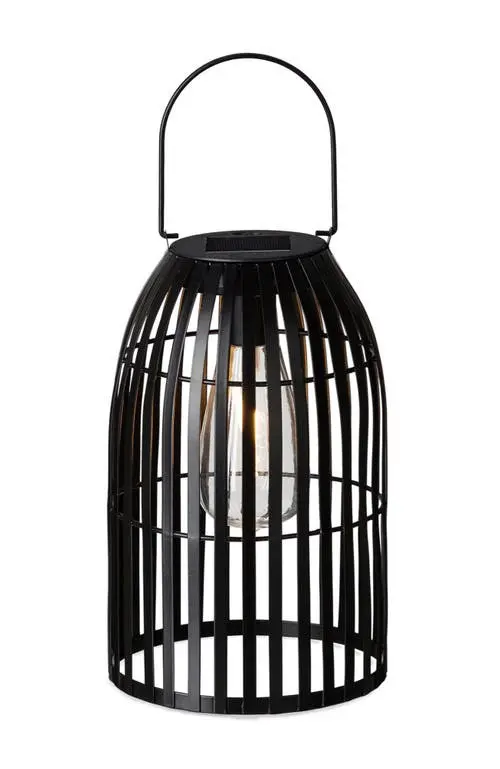 GLITZHOME Metal Woven Solar Powered Outdoor Hanging Lantern - Black