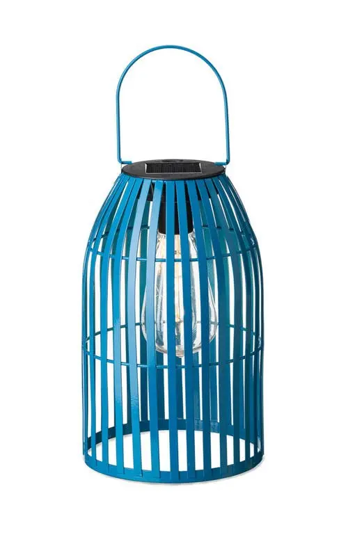 GLITZHOME Metal Woven Solar Powered Outdoor Hanging Lantern - Blue