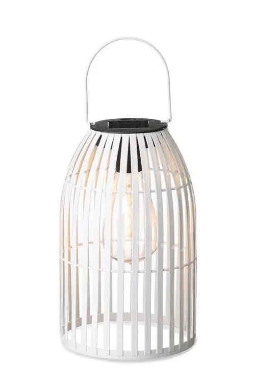 GLITZHOME Metal Woven Solar Powered Outdoor Hanging Lantern - White