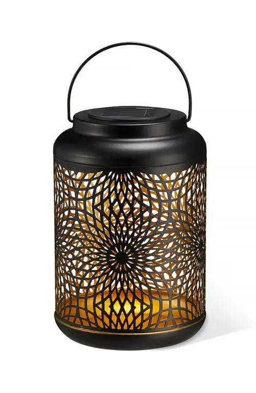 GLITZHOME Metal Cutout Scrollwork Solar Powered Outdoor Hanging Lantern With Led Light - Black