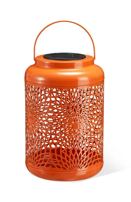 GLITZHOME Metal Cutout Scrollwork Solar Powered Outdoor Hanging Lantern With Led Light