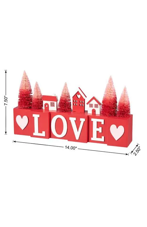 GLITZHOME 14"l Valentine's Wooden House Brush Trees Love Table Decor