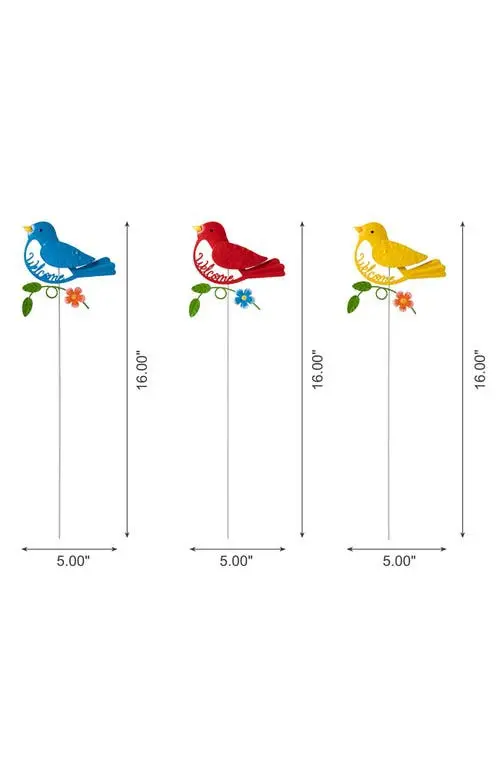 GLITZHOME 16"h Set Of 3 Metal Bird Picks