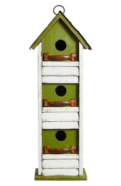 GLITZHOME 18"h Solid Wood Cottage With Shutter Texture Decorative Outdoor Garden Birdhouse - Green