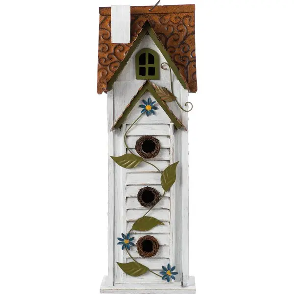 GLITZHOME 24.25"h Oversized 3-tiered Solid Wood Villa Decorative Outdoor Garden Birdhouse - White