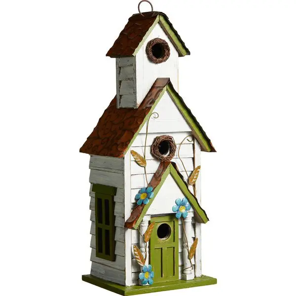 GLITZHOME 20"h Oversized Solid Wood 3-story Villa Decorative Outdoor Garden Birdhouse - Green