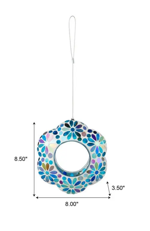 GLITZHOME 8.5"d Glass Flower Shaped Hanging Mosaic Birdfeeder