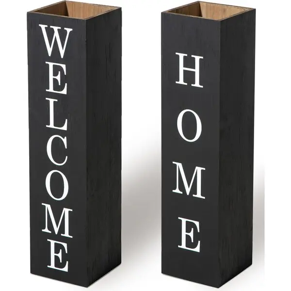 GLITZHOME Double Sided Solid Wood Boxed "welcome Home" Porch Sign - Black