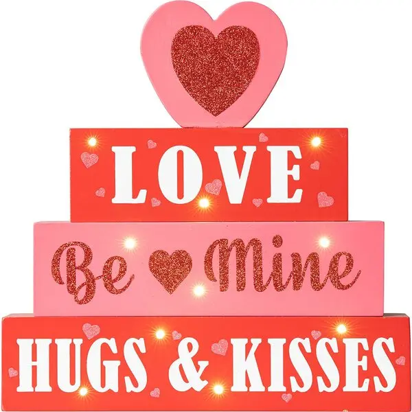 GLITZHOME 11.25"h Lighted Valentine's Wooden Block Table Sign - Red