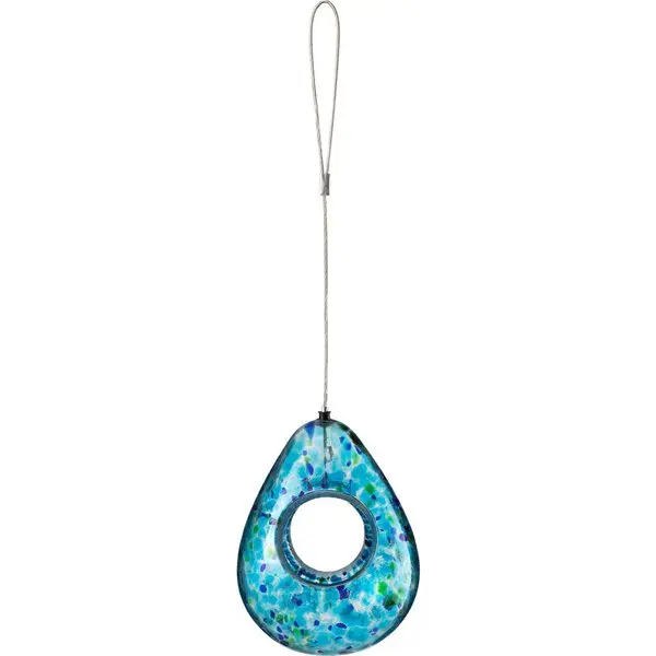 GLITZHOME 6.75"h Glass Water Drop Hanging Multi Dots Birdfeeder - Blue