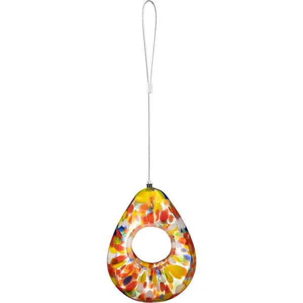 GLITZHOME 6.75"h Glass Water Drop Hanging Multi Dots Birdfeeder - Orange