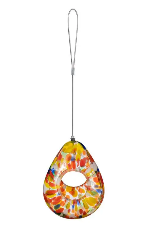 GLITZHOME 6.75"h Glass Water Drop Hanging Multi Dots Birdfeeder