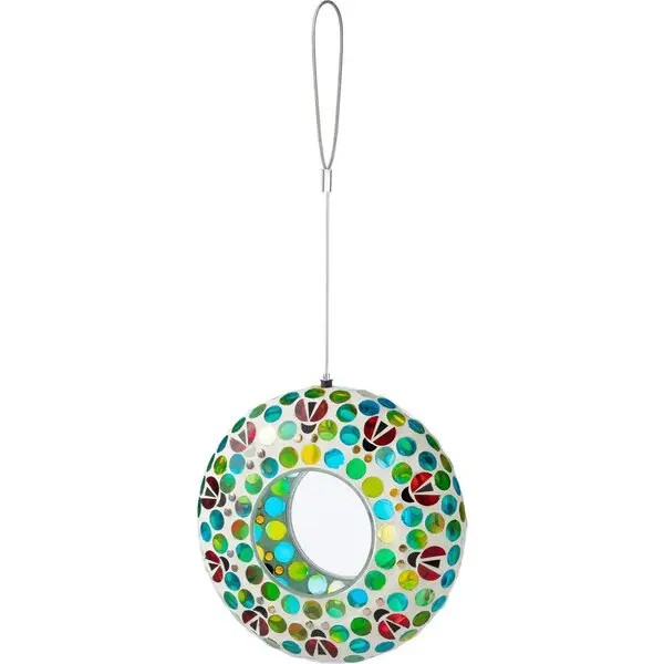 GLITZHOME Glass Round Hanging Multi-color Mosaic Birdfeeders - Blue