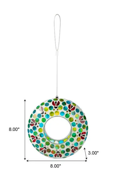 GLITZHOME Glass Round Hanging Multi-color Mosaic Birdfeeders