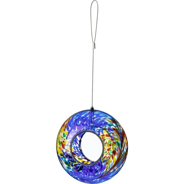 GLITZHOME Glass Round Hanging Multi-color Mosaic Birdfeeders - Purple