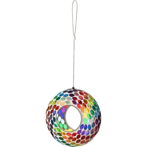GLITZHOME Glass Round Hanging Multi-color Mosaic Birdfeeders - Red