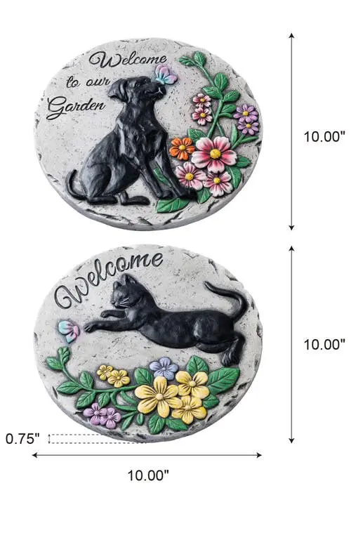 GLITZHOME Set Of 2 Cement Cat And Dog Textured Stepping Stones