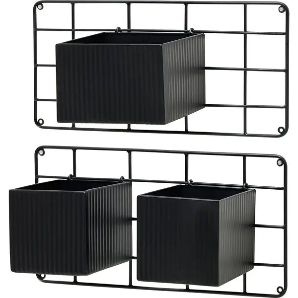GLITZHOME 20"l Metal Vertical 3 Pots Wall Hanging Planter Stands - Black