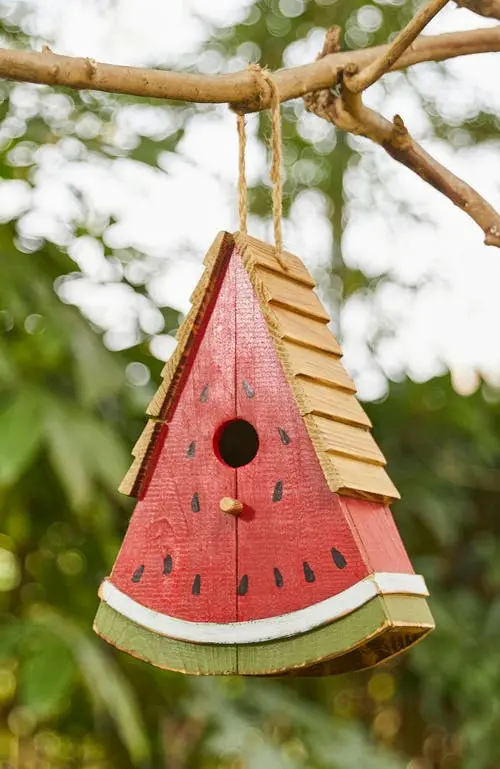 GLITZHOME 11"h Distressed Solid Wood Watermelon Birdhouse