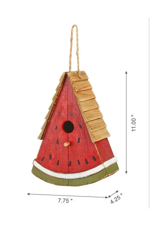 GLITZHOME 11"h Distressed Solid Wood Watermelon Birdhouse
